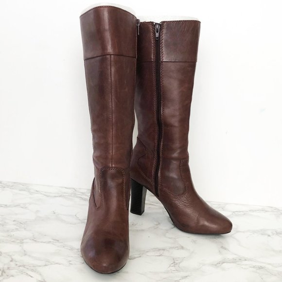 a.n.a | Shoes | Guc Brown Leather Kneehigh Heeled Riding Boots 9m ...